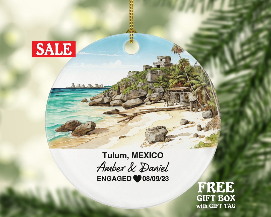 Tulum Mexico Christmas Ornament, Engaged Married Family Together Couple ...