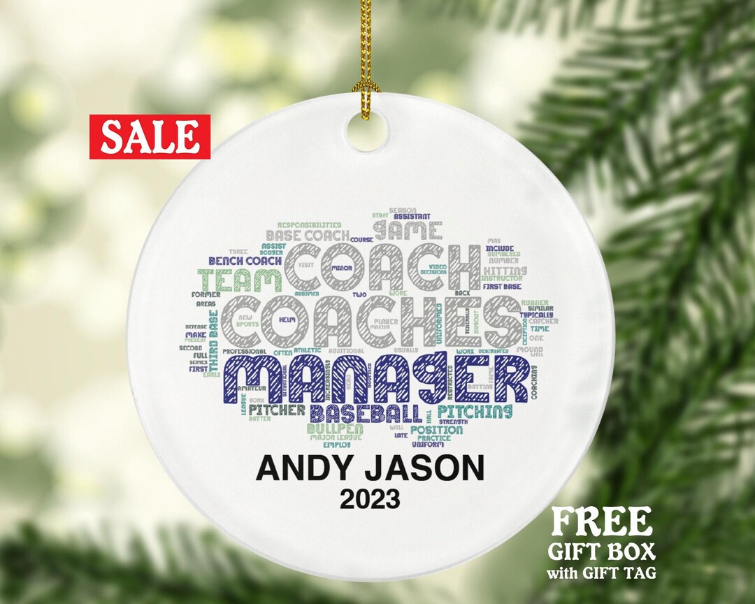 Personalized Baseball Coach Word Art Christmas Ornament, Gift for ...