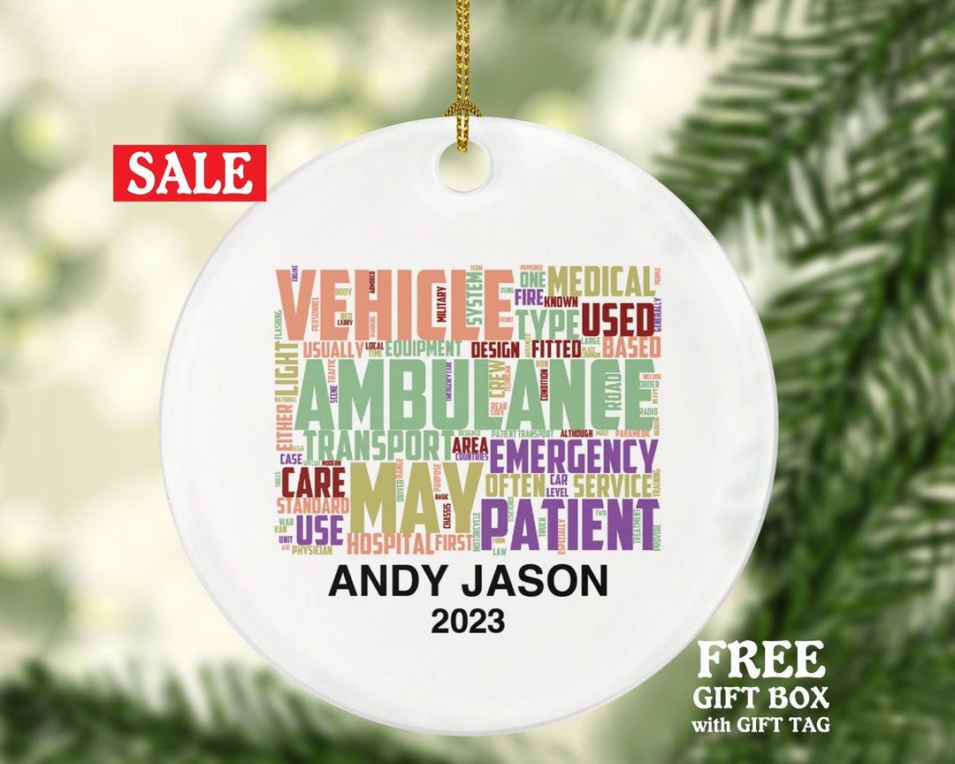 Personalized Ambulance Word Art Christmas Ornament, for Ambulance Crew ...