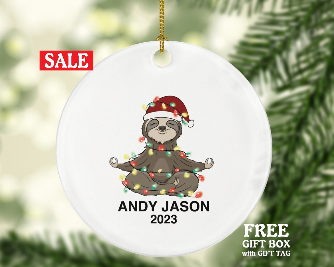 Yoga Christmas Ornament - Sloth Yoga Pose Personalized Meditation Happy ...