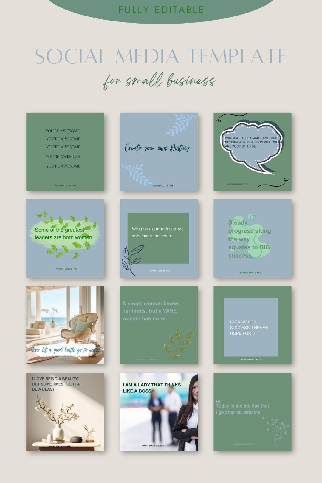 Blue and Green Instagram Canva Template 20 Editable Social - Etsy