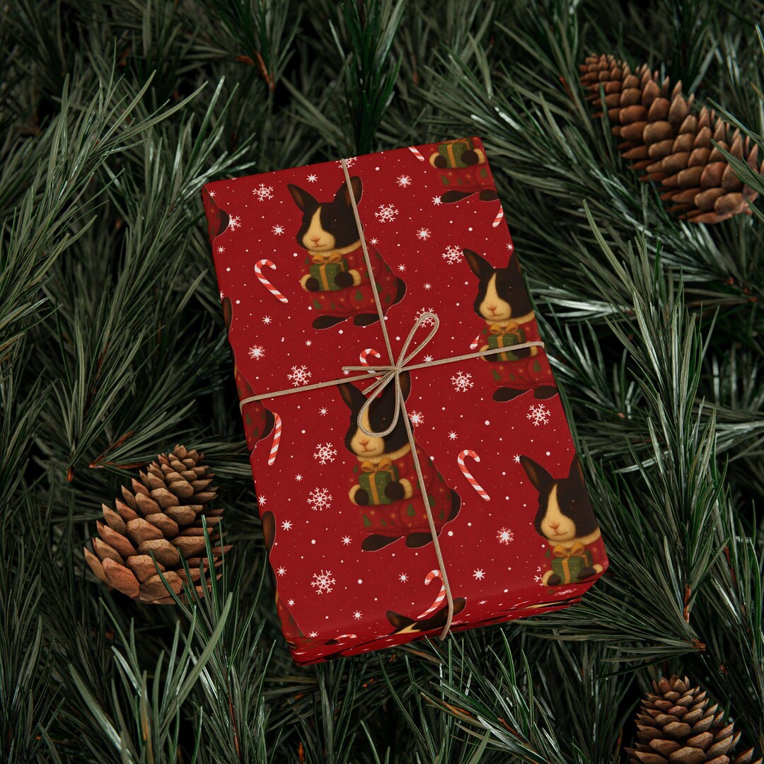 Dutch Rabbit Christmas Wrapping Paper | Red Holiday Pattern - Etsy