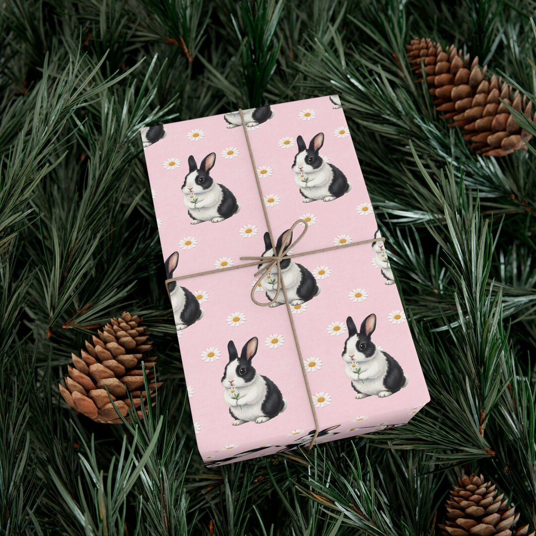 Dutch Rabbit Pattern Gift Wrap Paper | Pink Rabbit Wrapping Paper - Etsy