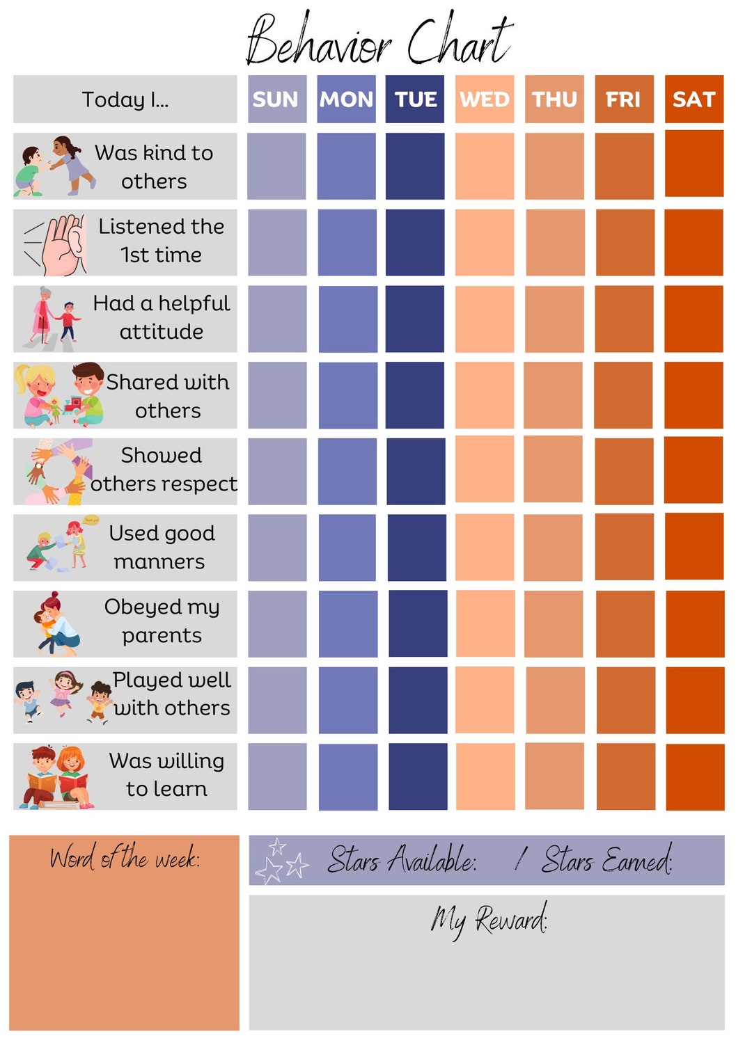 Kids Learning Behavioral Chart - Etsy