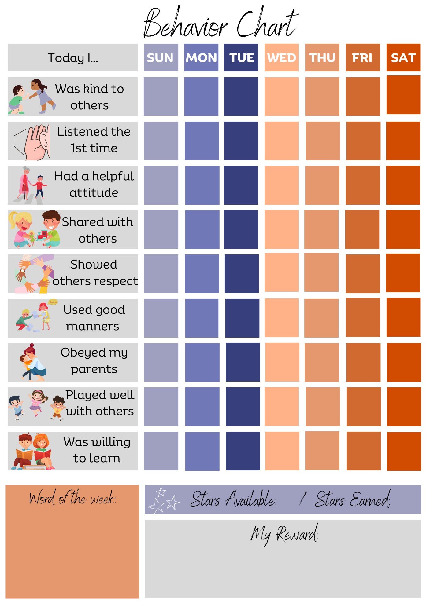 Kids Learning Behavioral Chart - Etsy