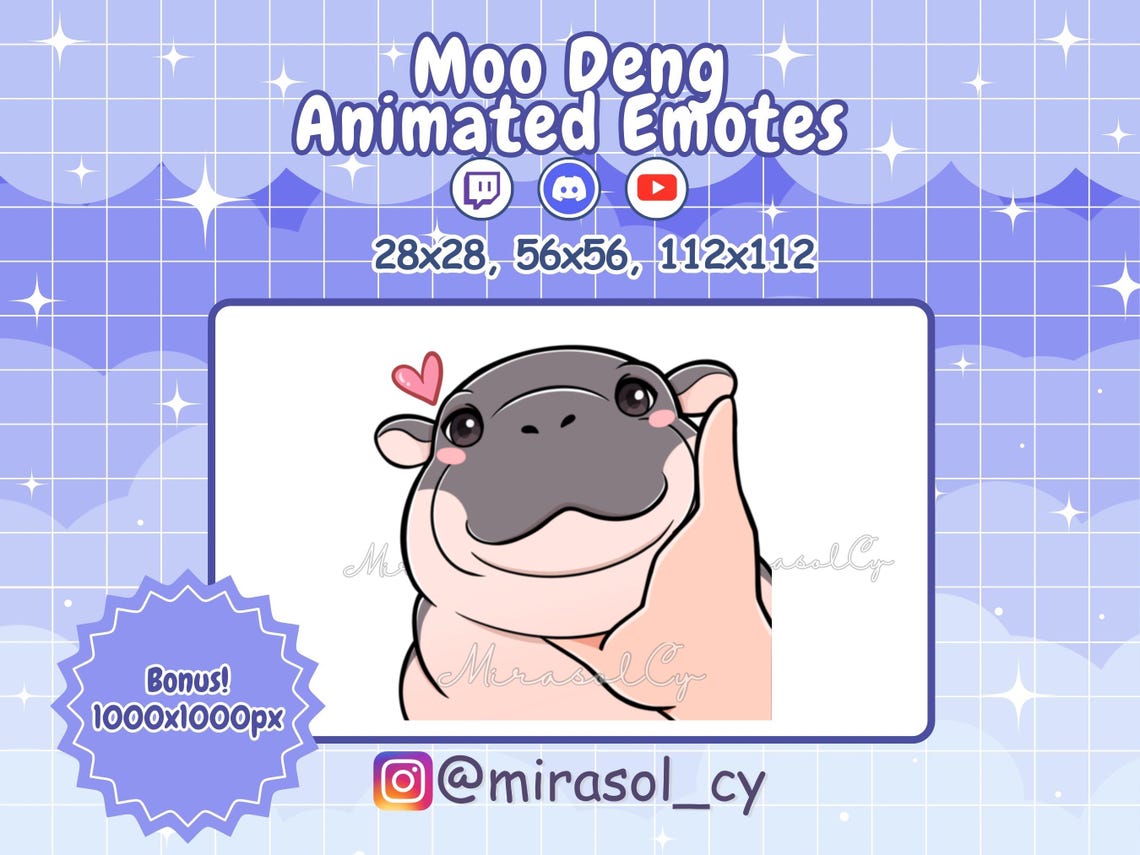 Animated Moo Deng Hippo Emotes, Kawaii Hippopotamus Discord Emote, Cute ...