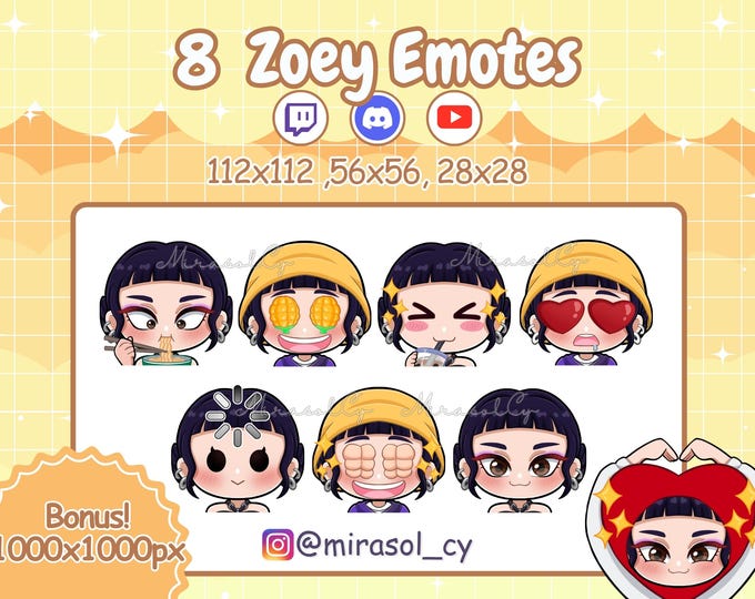 8 Zoey Emotes for Twitch, Discord, Youtube, Kpop Girl Emotes, Demon ...