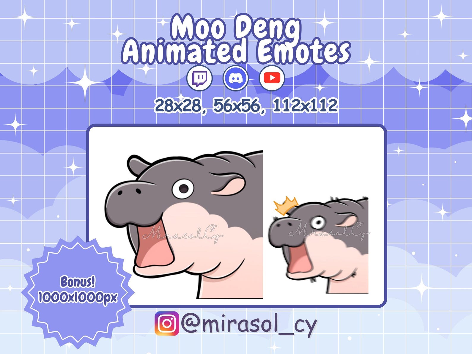 Animated Moo Deng Hippo Emotes, Kawaii Hippopotamus Discord Emote, Cute ...