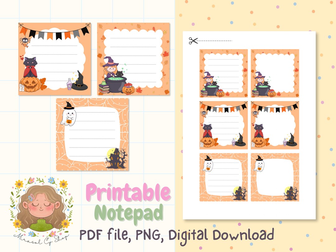 Printable Cute Halloween Notepad PDF Kawaii Orange Memopad PNG Memo ...