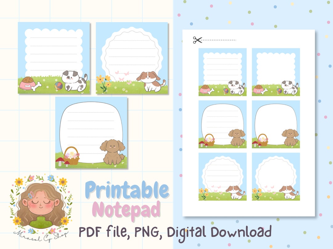 Kawaii Dog Memopad Cute Printable Notepad Sticky Note Blue - Etsy