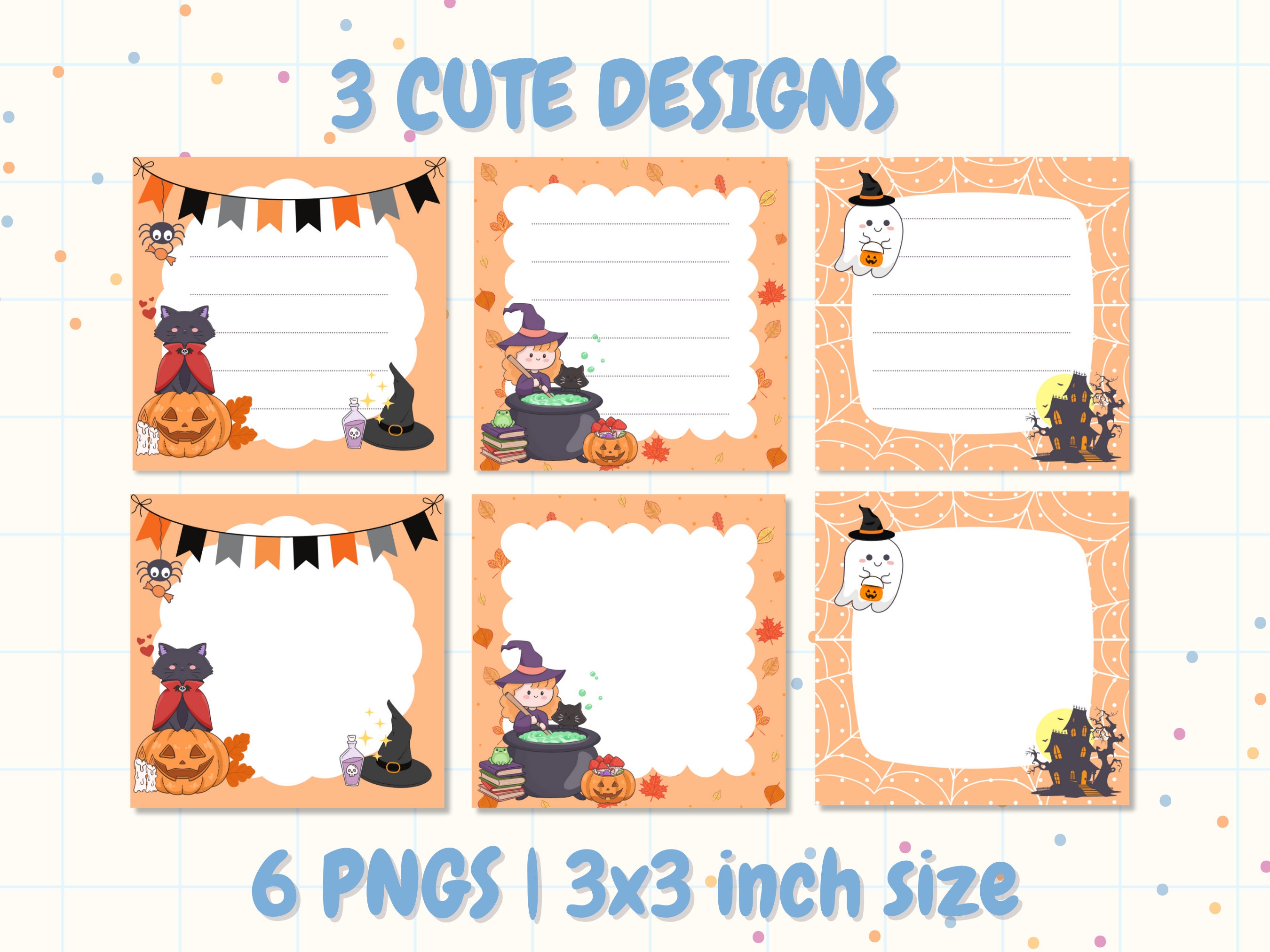 Printable Cute Halloween Notepad PDF Kawaii Orange Memopad PNG Memo ...