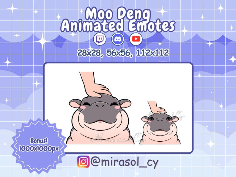 Animated Moo Deng Hippo Emotes, Kawaii Hippopotamus Discord Emote, Cute ...