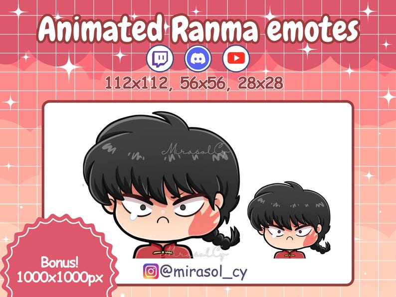 Animated Ranma Saotome Slapped Emotes, Ranma 1/2 Twitch Emotes, Cute ...