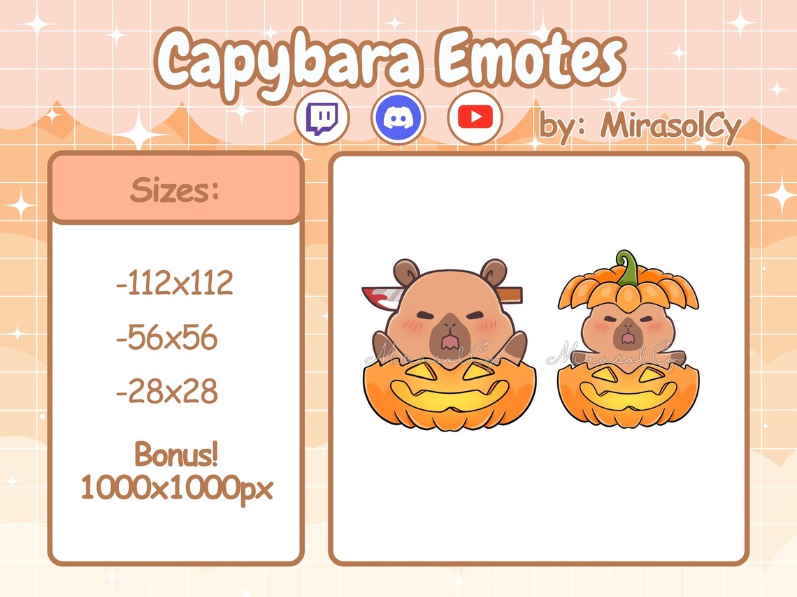 Capybara Emote, Kawaii Jack O Lantern Halloween Twitch Emotes, Spooky ...