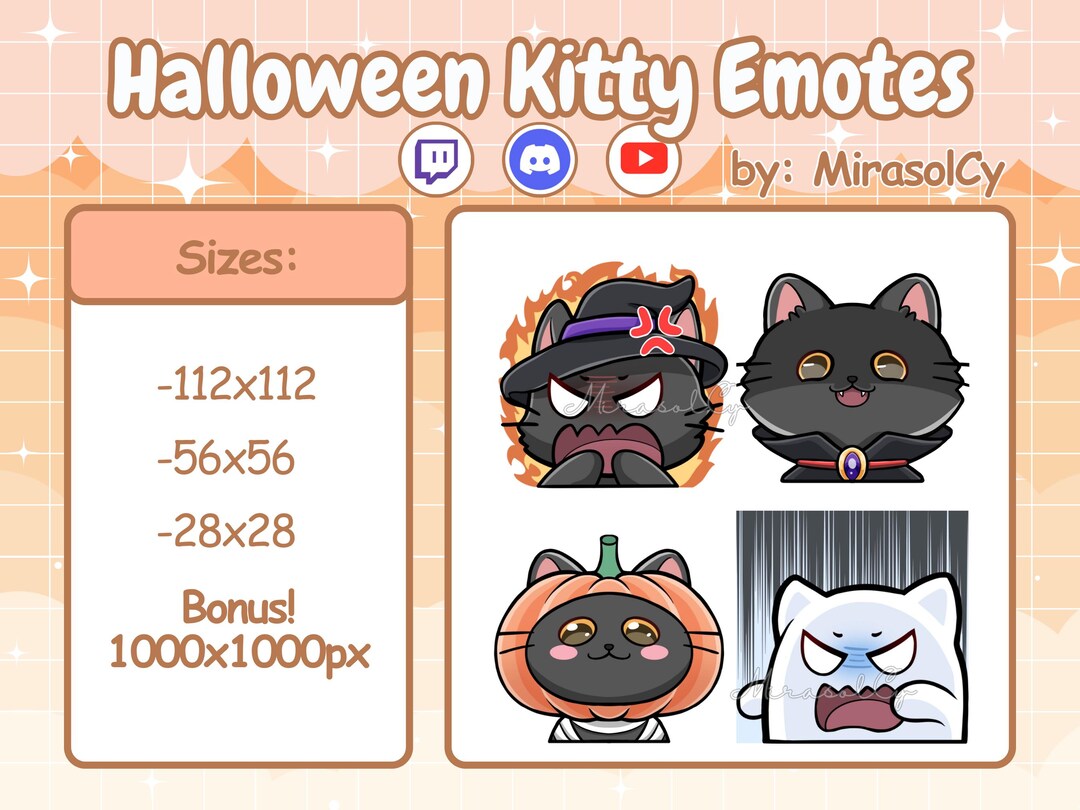 Halloween Cat Twitch Emotes, Scary Vampire Kitty Emote, Spooky Ghost ...