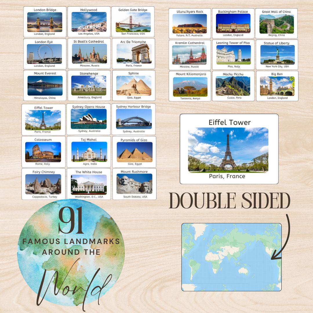 Famous Landmarks Flashcards: World Geography Learning Cards (printable ...