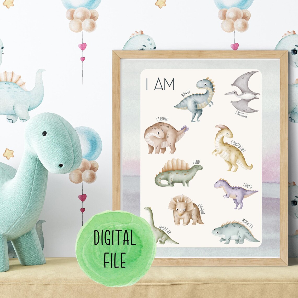 Dinosaur Affirmation Poster Kids Affirmations Dinosaur Wall Art Nursery ...