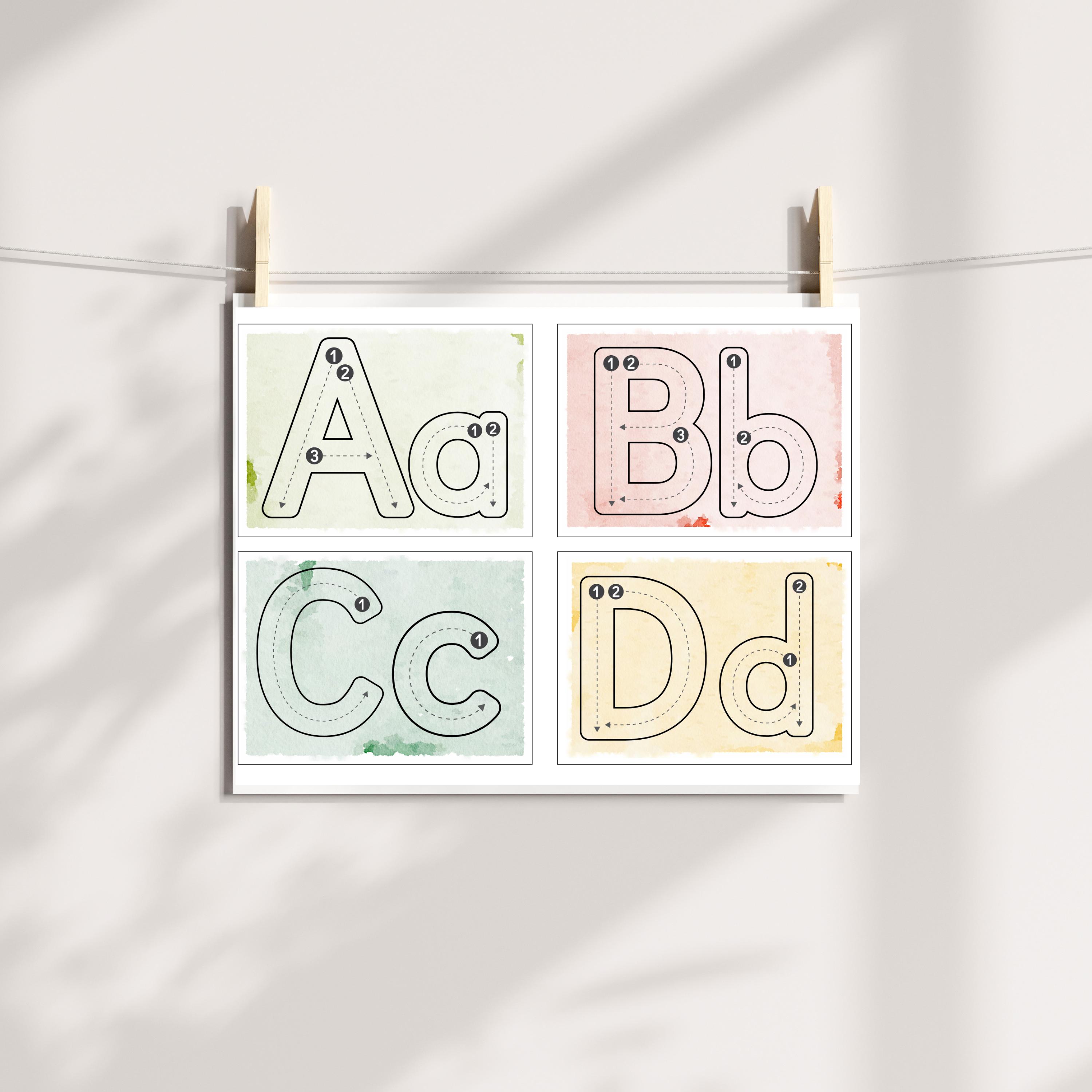 Finger Tracing Alphabet Cards: Watercolor ABC Flashcards (PDF ...