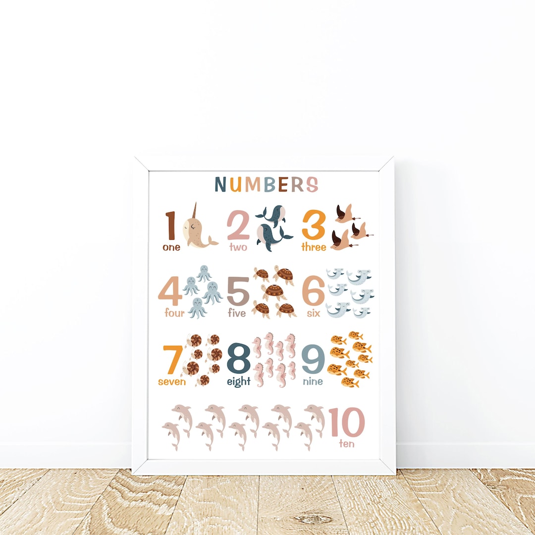 Ocean Numbers Poster | Kids Number Chart | Sea Life Nursery Print ...