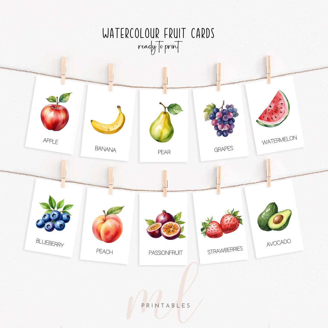 Watercolor Fruit Flashcards: Montessori Early Learning (digital ...