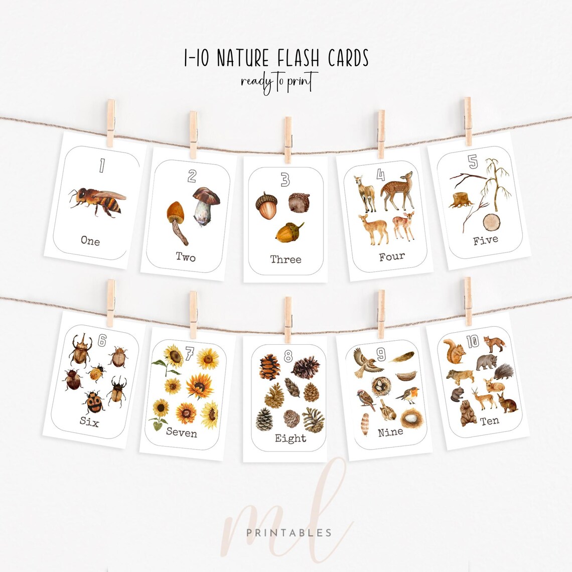 Nature-inspired Counting Flashcards 1-10 | Montessori Number ...