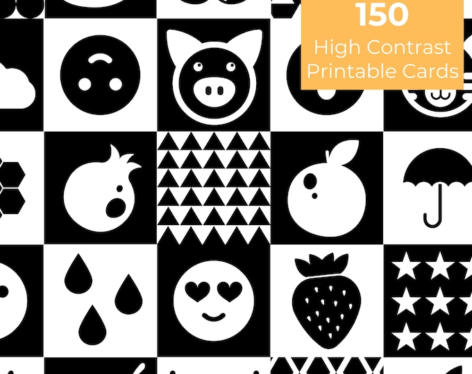 Black and White Contrast Animal Alphabet Art Cards-baby Shower Gift ...