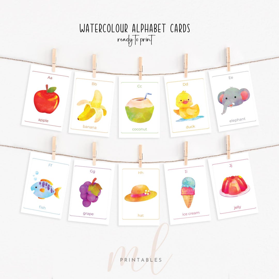 Watercolor Alphabet Flash Cards | ABC Learning Cards | Toddler ...