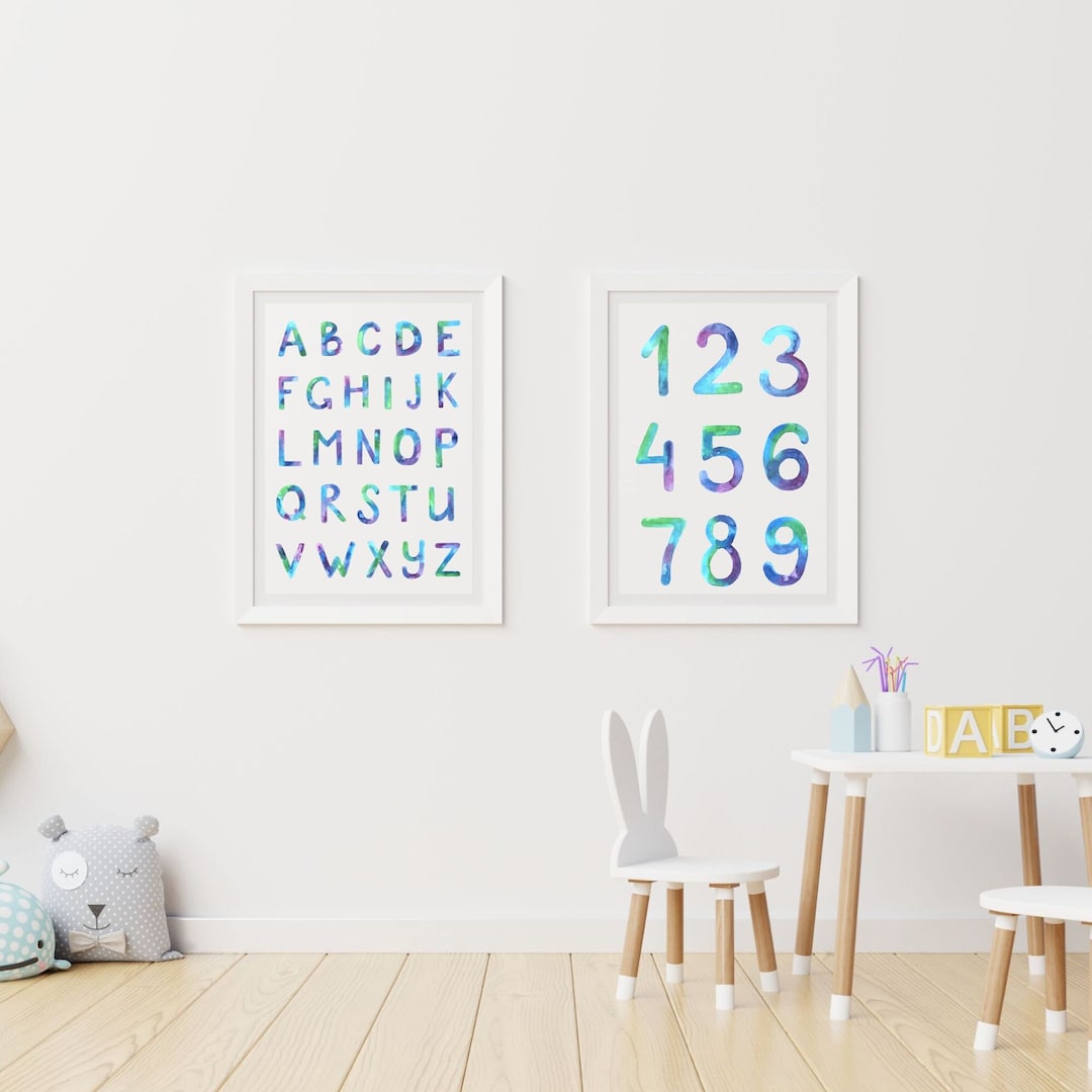 Set of 2 Educational Poster | Alphabet & Numbers | Playroom Decor ...