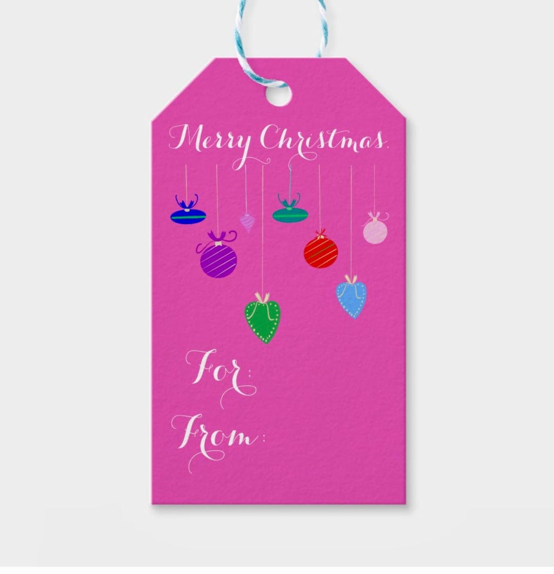 Christmas Gift Tags Set of 5 Colorful Christmas Ornaments Gift Tag Pink ...