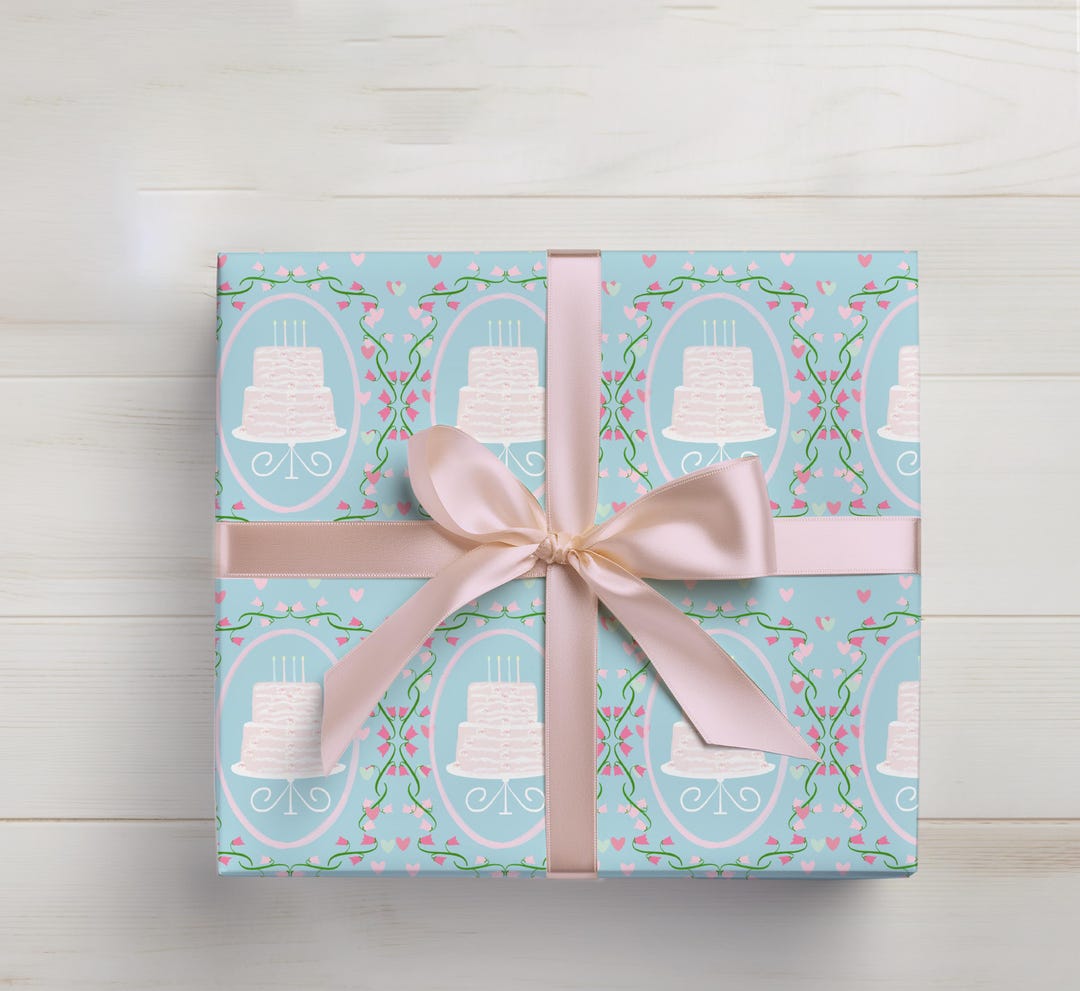 Birthday Cake Gift Wrap Sheets, Hearts and Flowers - Etsy