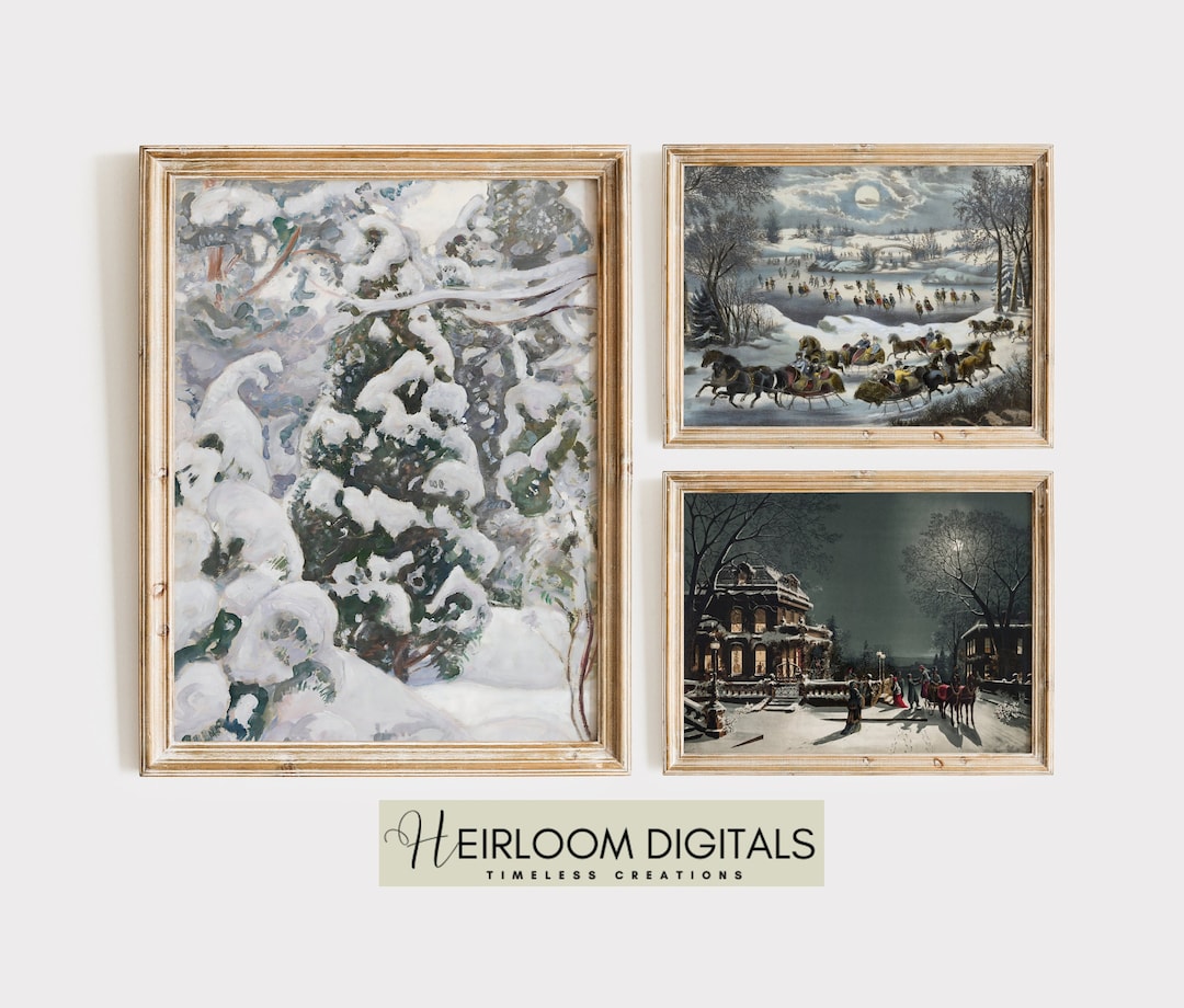 Vintage Winter Digital Prints Set of 3 With Winter Forest Scene ...