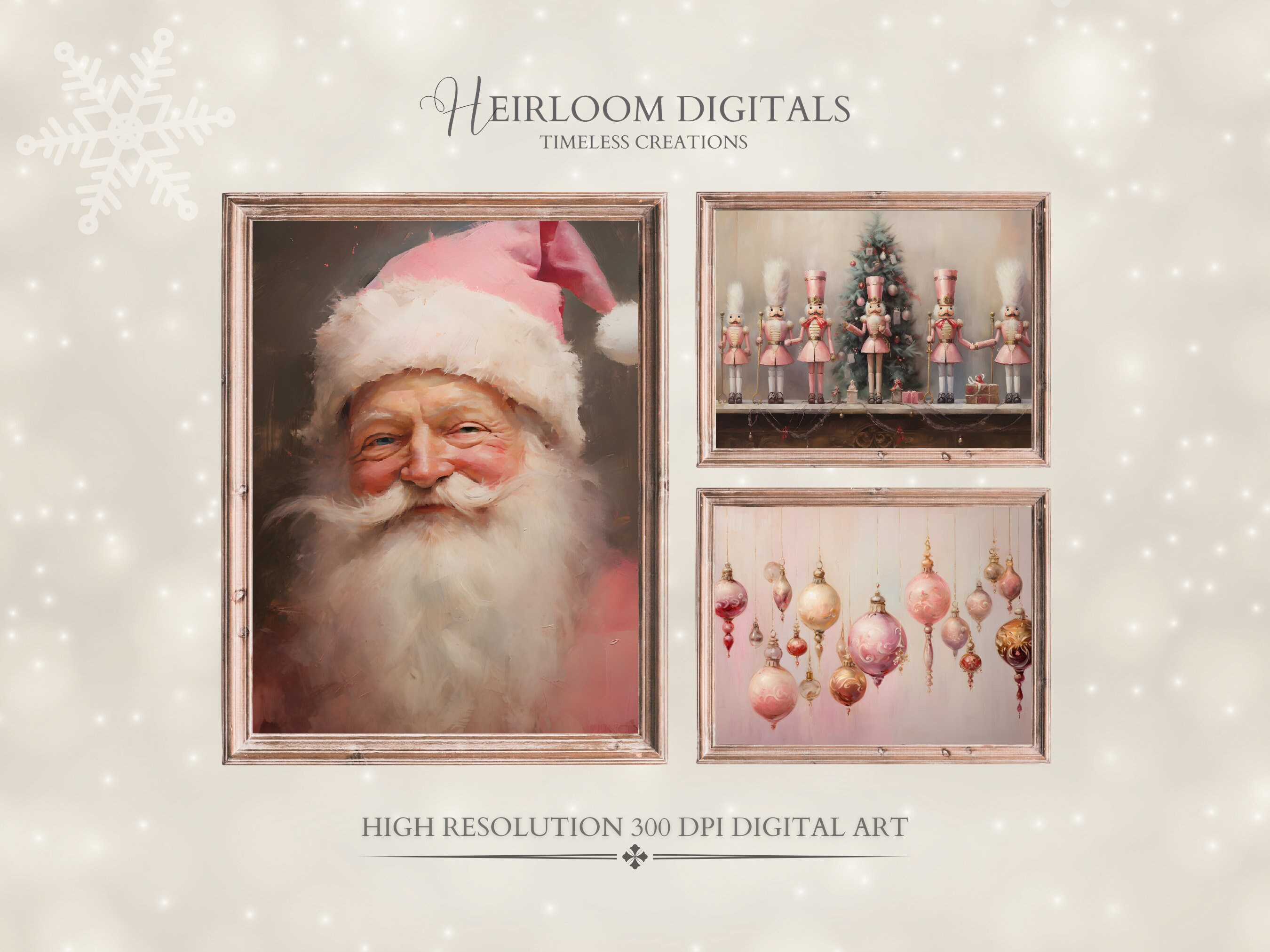 Retro Vintage Pink Christmas Images Gallery Set of 10 Winter Digital ...