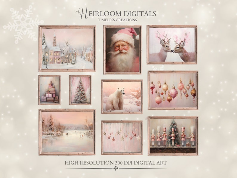 Retro Vintage Pink Christmas Images Gallery Set of 10 Winter Digital ...