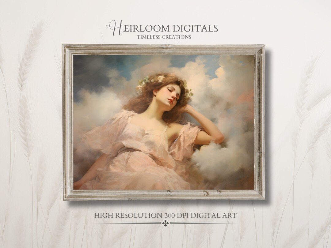 Renaissance Oil Painting DIGITAL Art Print of Woman Laying in Cloud ...