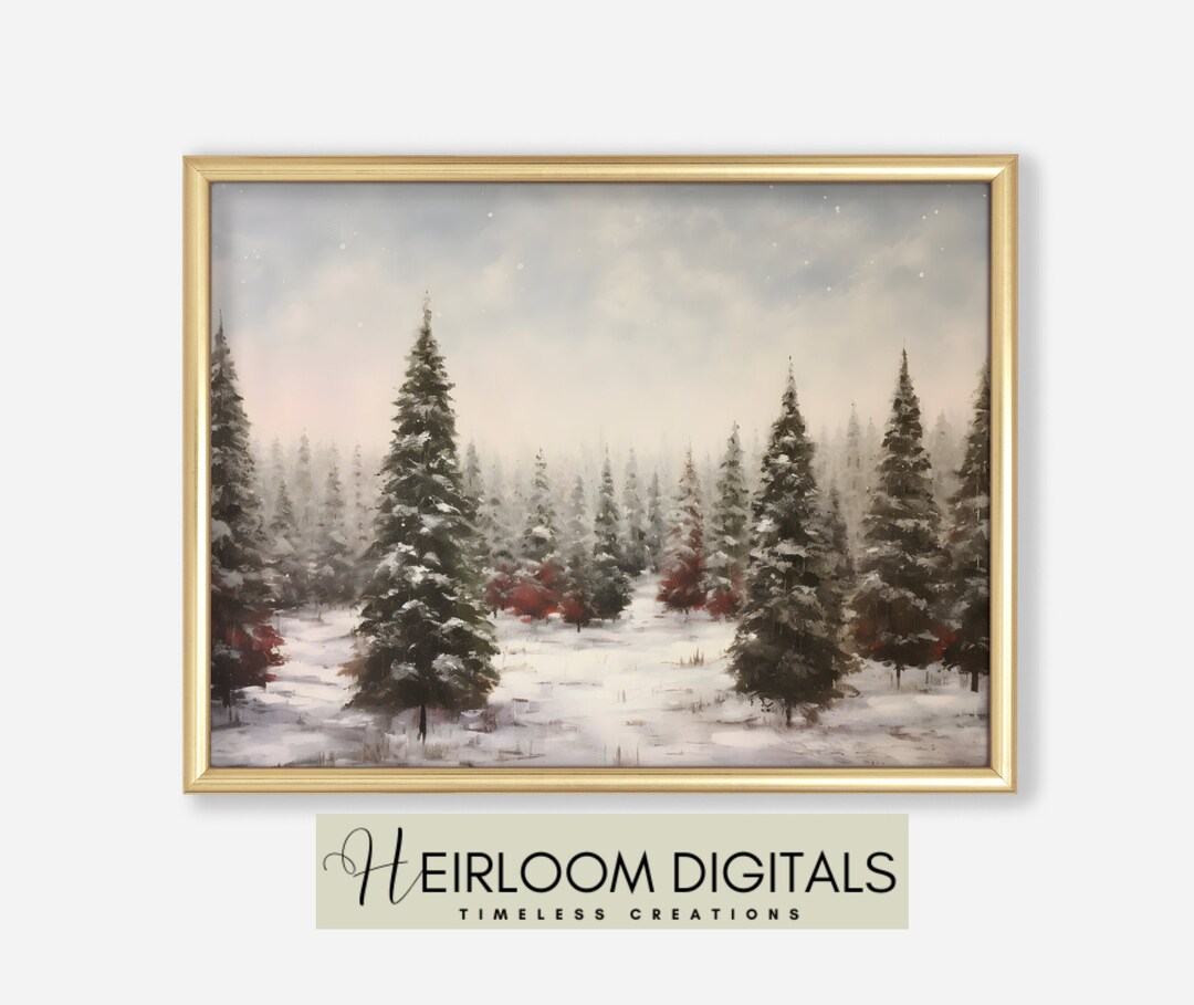 Vintage Winter Forest Digital Print Pine Tree Forest Printable - Etsy