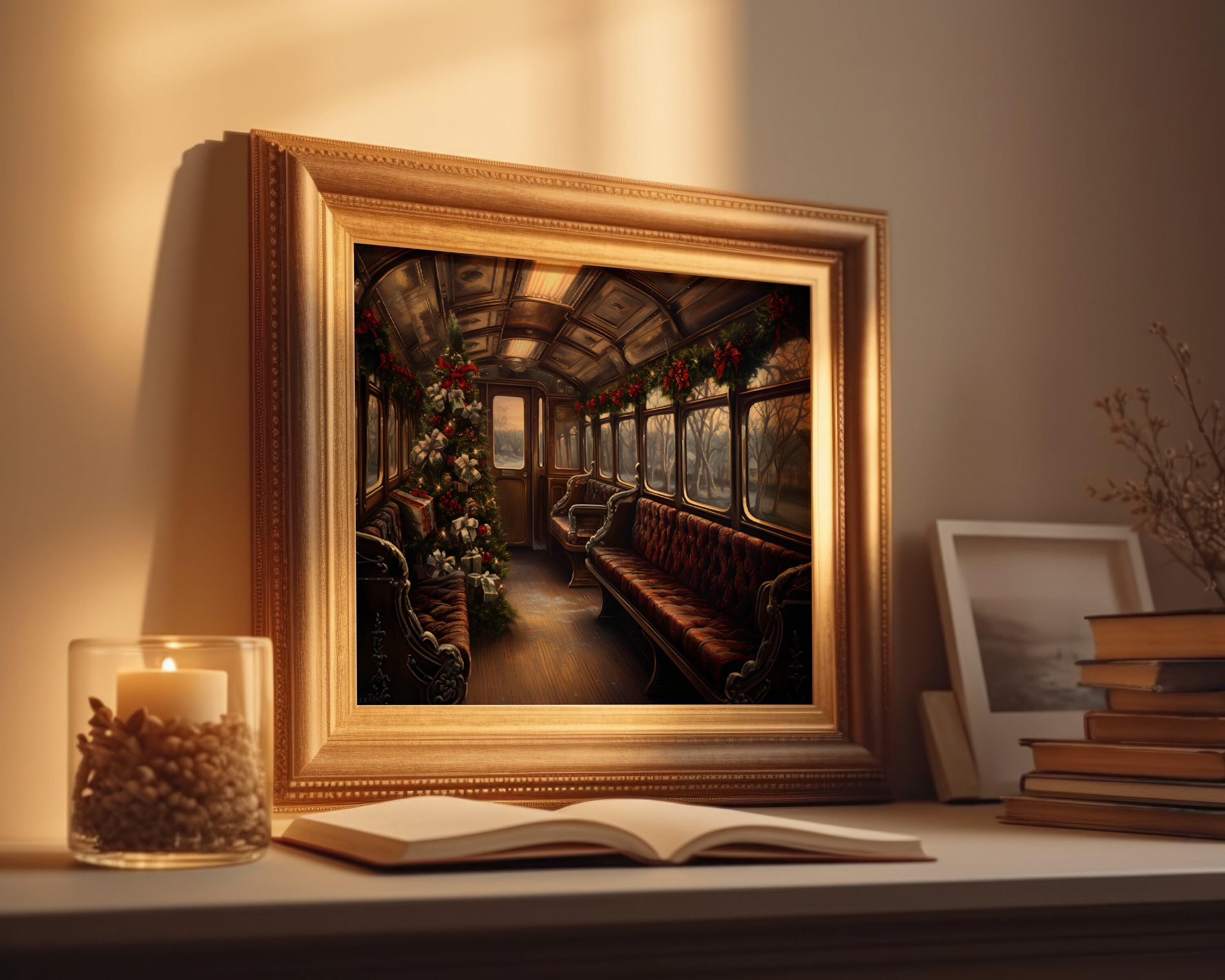 Vintage Christmas Train Digital Art Set of 3 With Vintage Santa Decor ...