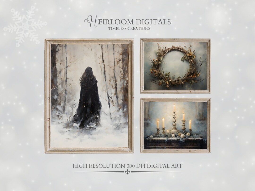Vintage Winter Yule Decor Digital Art, Winter Solstice Pagan Wall Art ...