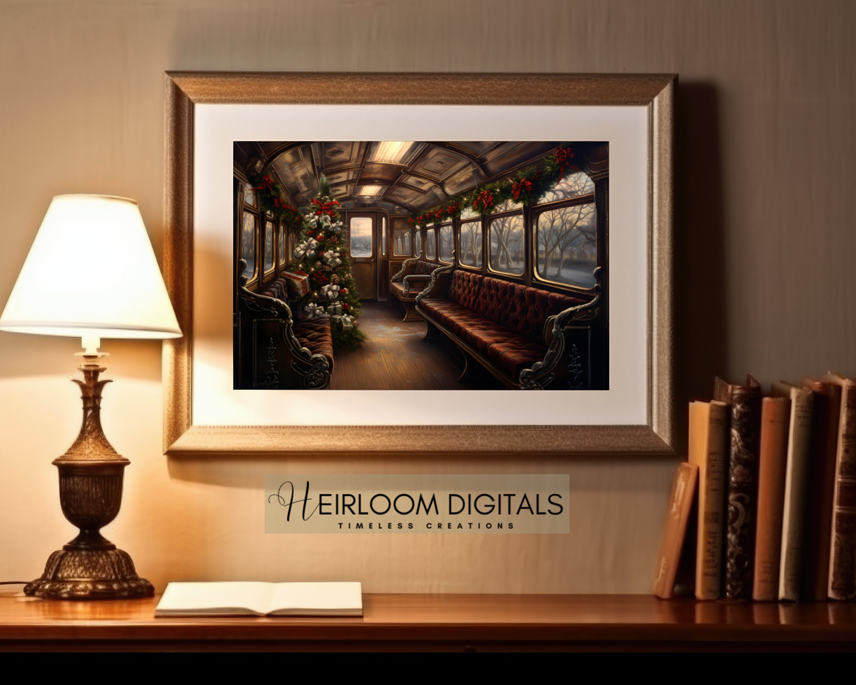 Vintage Christmas Train Digital Art Set of 3 With Vintage Santa Decor ...