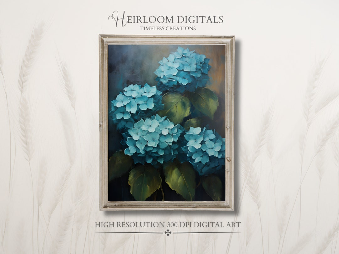 Teal Hydrangea Print DIGITAL Hydrangea Painting Blue Hydrangea Wall Art ...