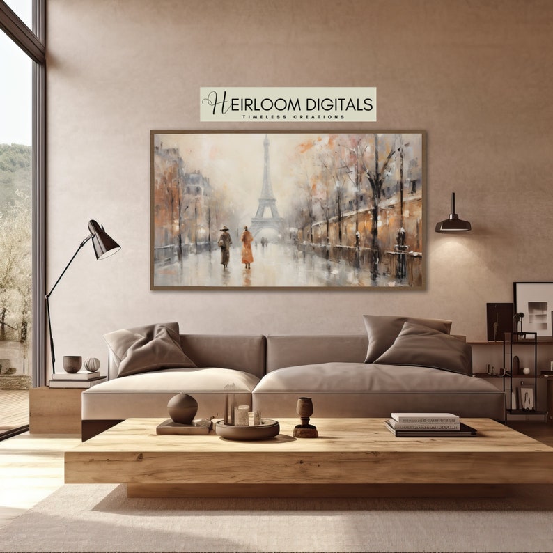 Vintage Oil Painting of Paris TV Frame Art Instant Download, Eiffel ...