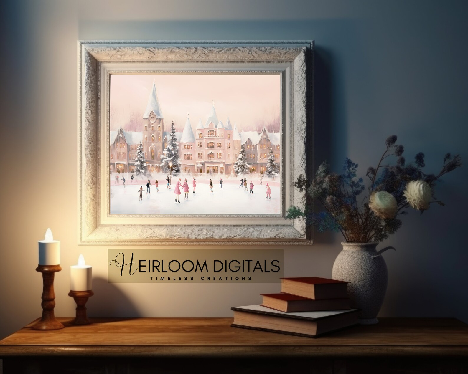 Pink Christmas Decor Digital Gallery Set of 6 Pink Village Scenes Cute ...
