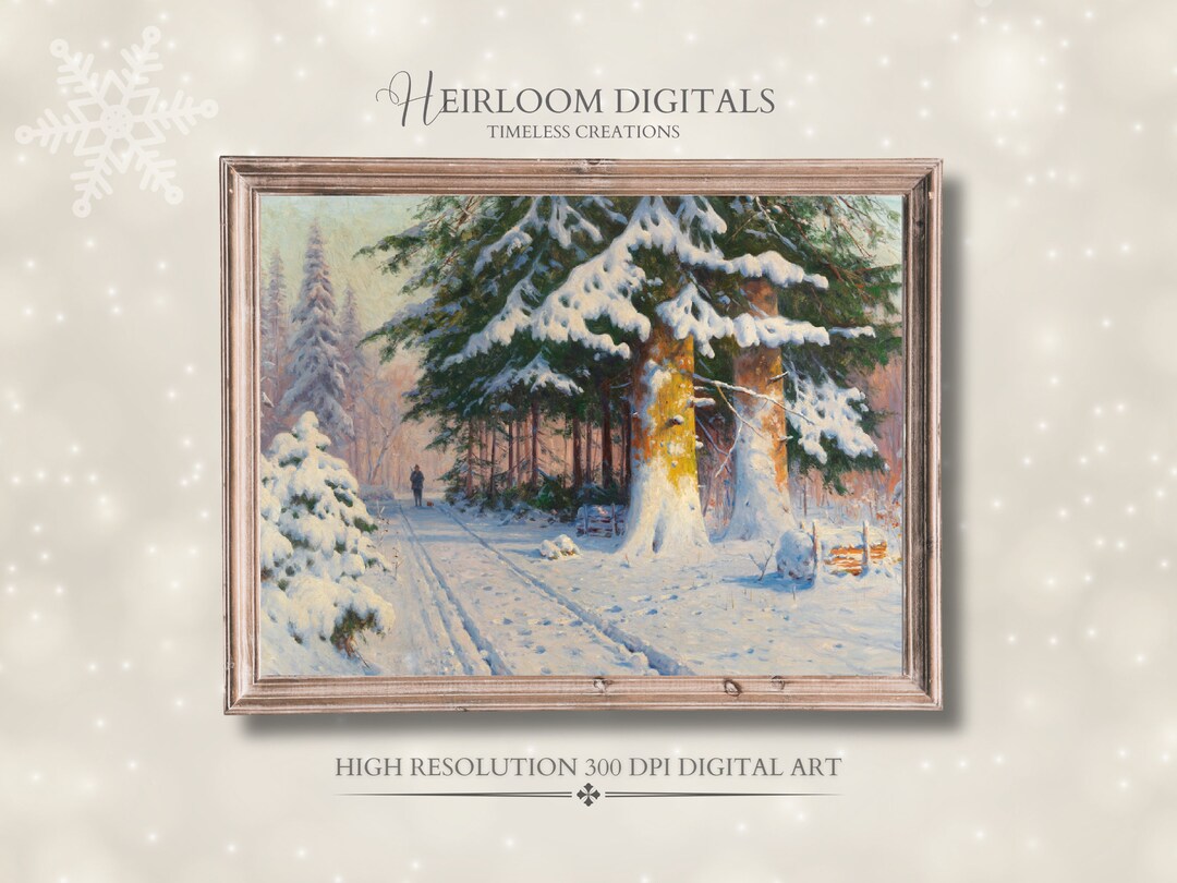 Vintage Winter Forest Scene DIGITAL Art Hunter Returning Winter Snow ...