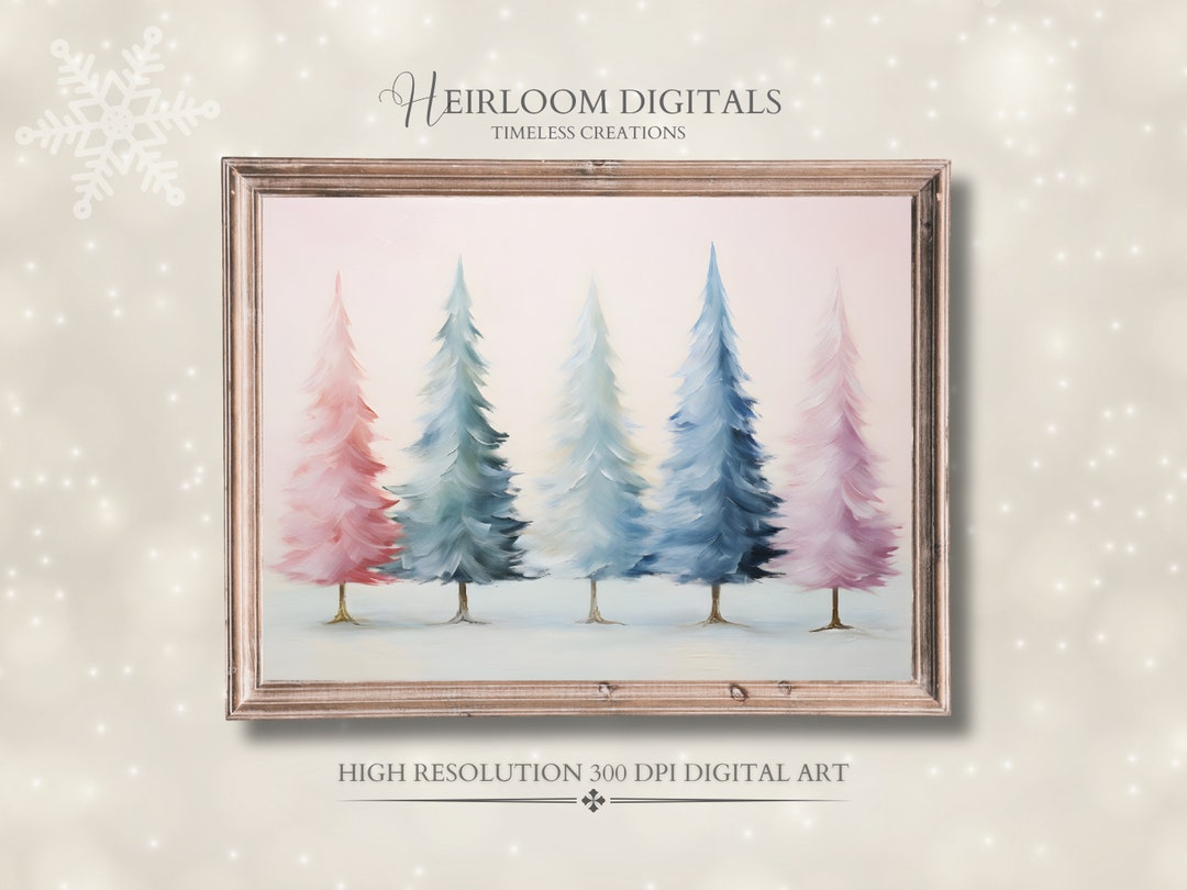 Pink Christmas Pastel Pine Tree Digital Art Minimalist Winter Art ...