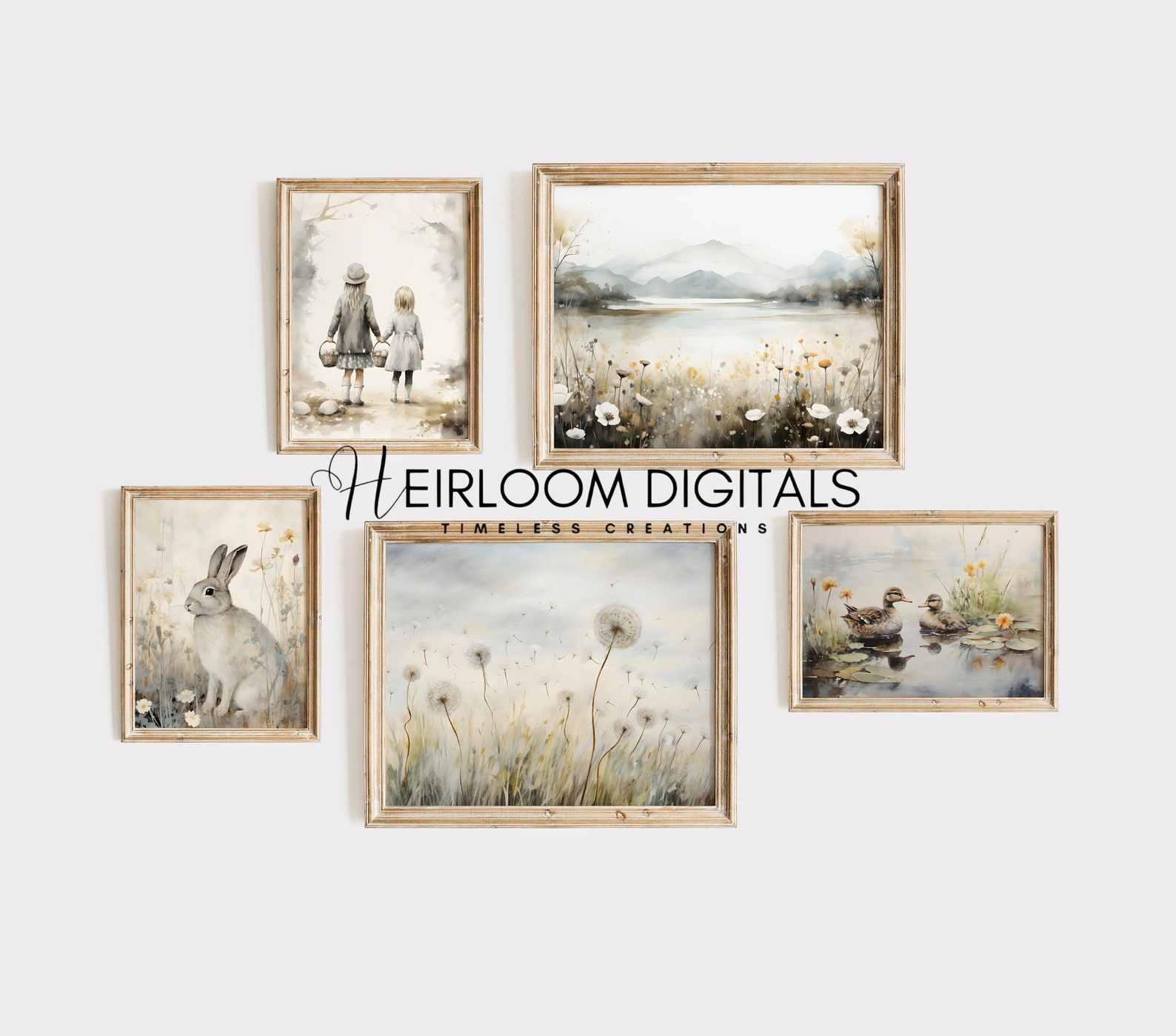 Easter Gallery Wall Set of 9, Watercolor Painting Easter DIGITAL Art ...