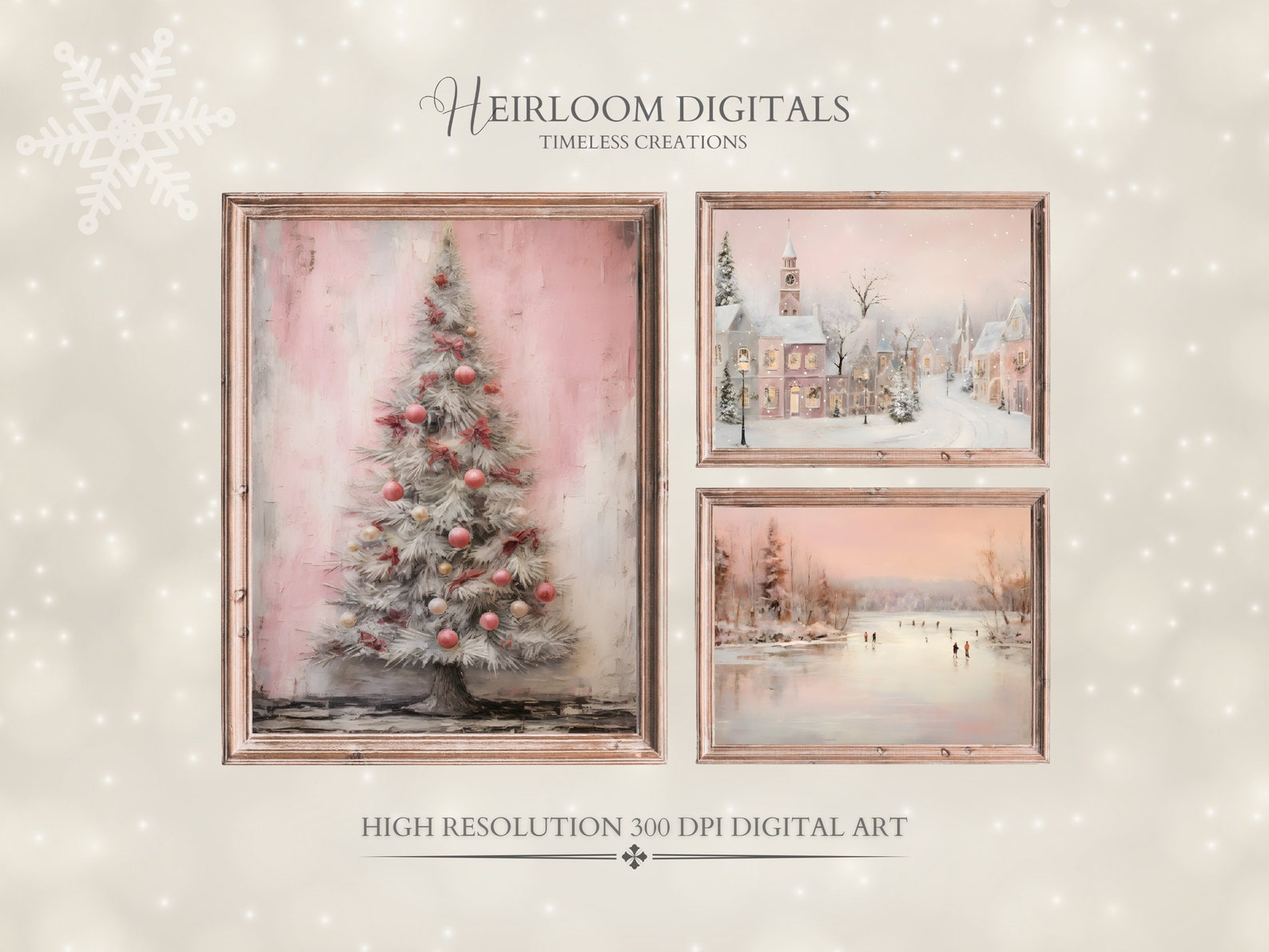 Retro Vintage Pink Christmas Images Gallery Set of 10 Winter Digital ...