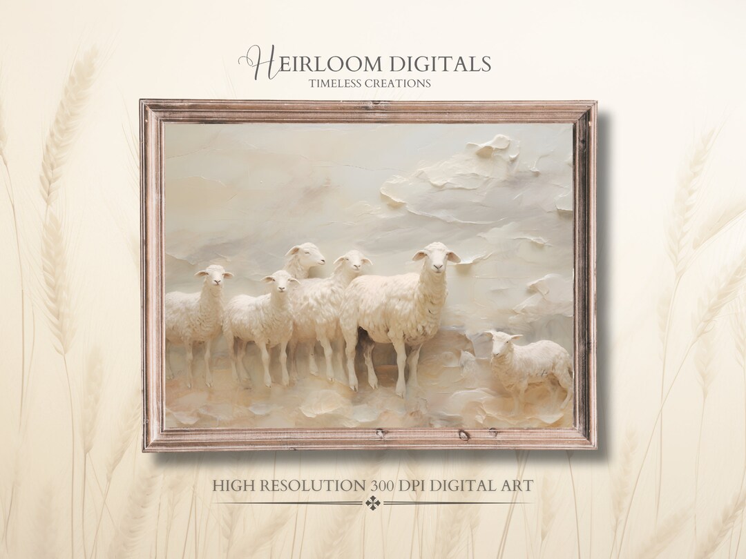 Sheep Print Digital Sheep Painting Thick Textured Oil Painting for ...