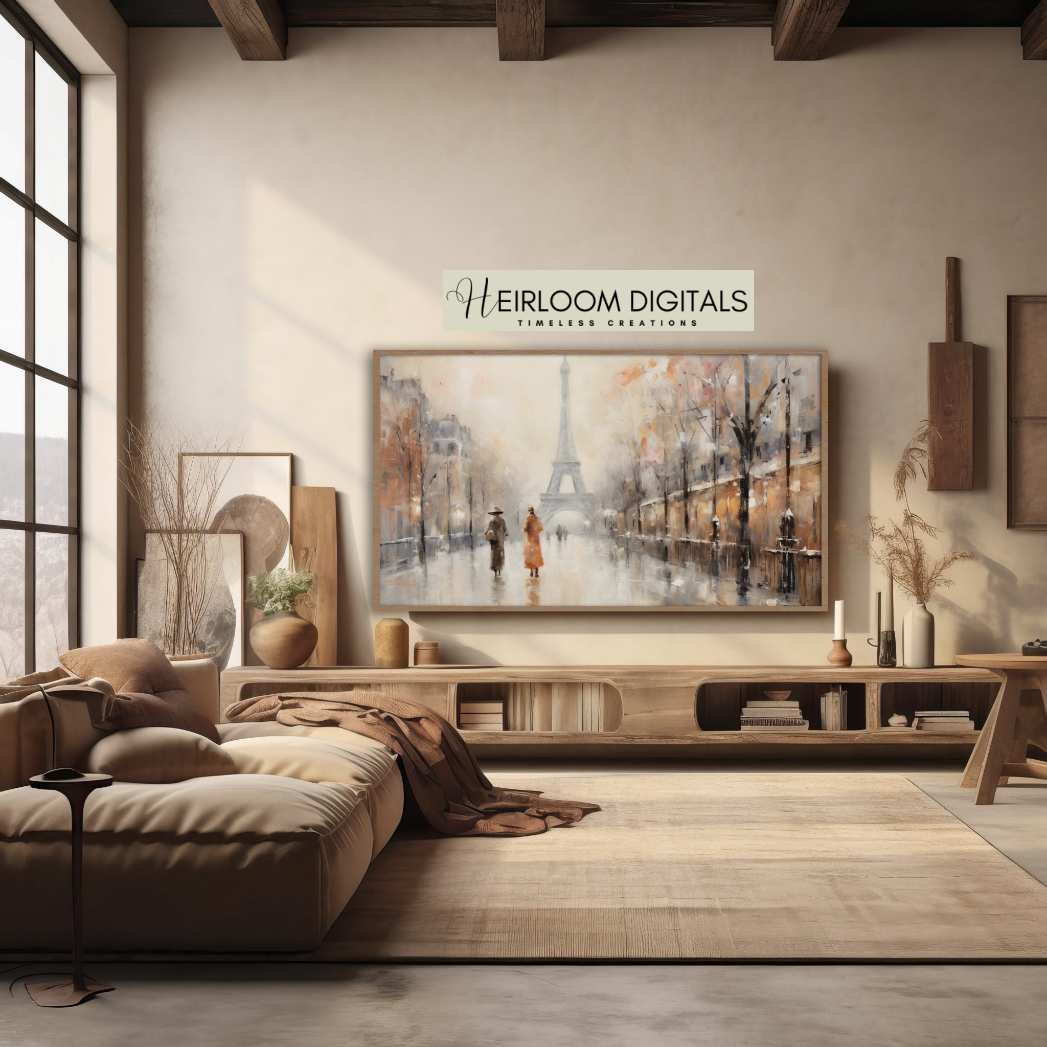 Vintage Oil Painting of Paris TV Frame Art Instant Download, Eiffel ...