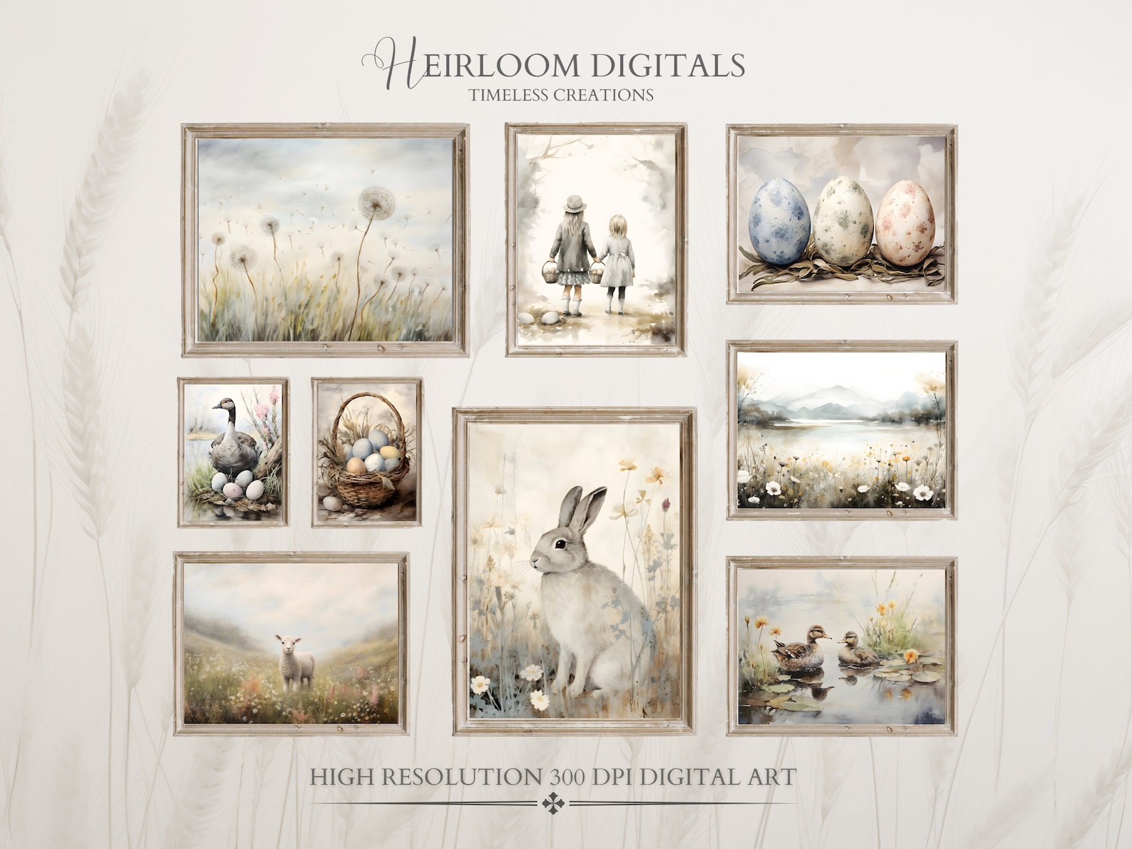 Easter Gallery Wall Set of 9, Watercolor Painting Easter DIGITAL Art ...