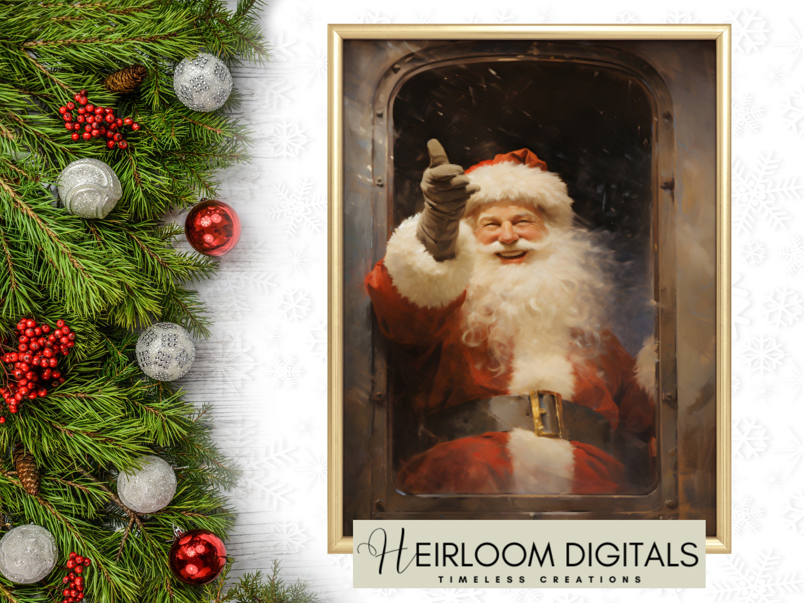 Vintage Christmas Train Digital Art Set of 3 With Vintage Santa Decor ...