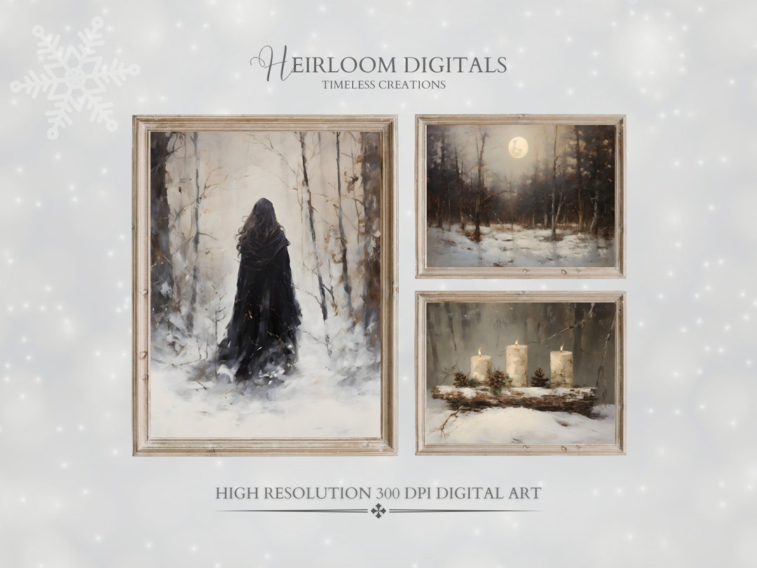 Vintage Winter Solstice Yule Decor Set of 3 Digital Art, Pagan Yule ...